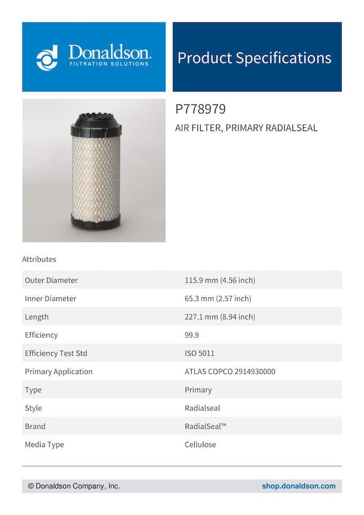 Buy 【Air Filter, Primary Radialseal - P778979】 from Trusted ...